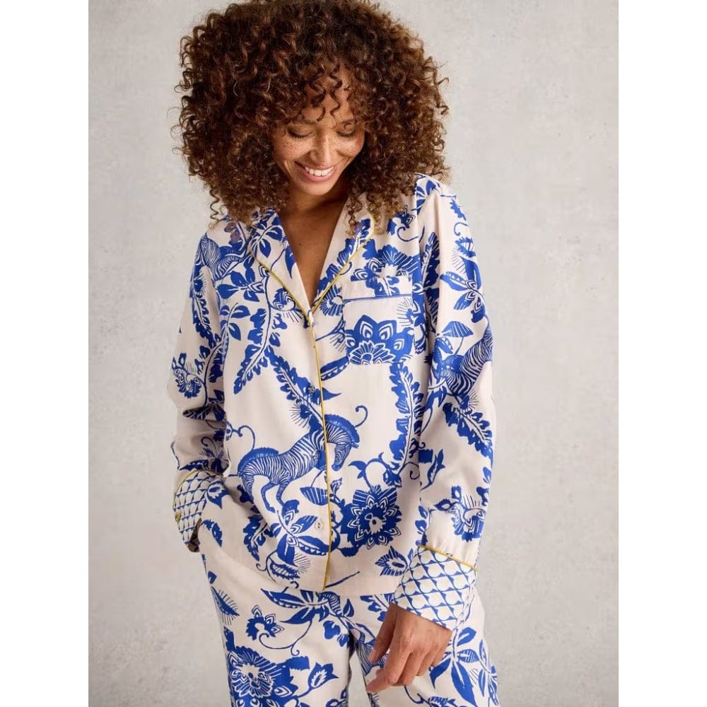 White Stuff Nina Organic PJ Long Sleeve Shirt In Blue
