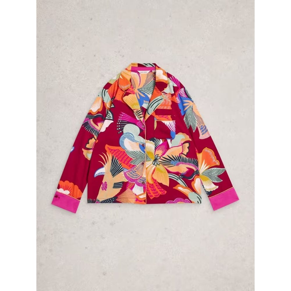 White Stuff Nina Organic PJ Long Sleeve Shirt In Red Multi