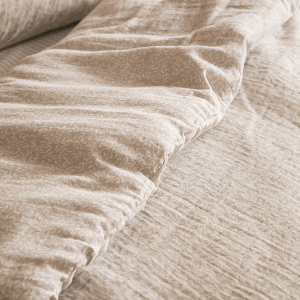 Yard Perrie Leaf Muslin 100% Cotton Duvet Cover Set Natural Single